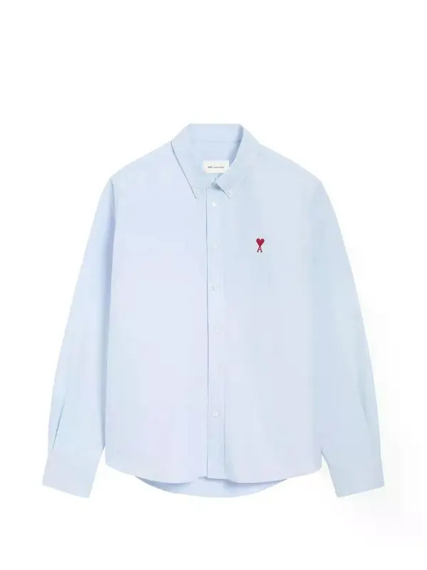 AMI Paris Classic Fit Button-down Shirt With De Coeur Embroidery - Blue