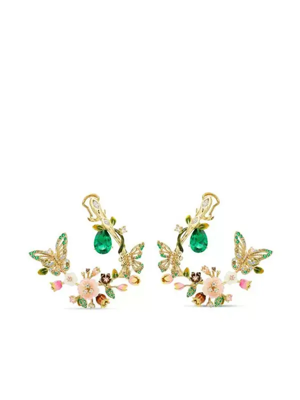 ANABELA CHAN 18kt Vermeil Butterfly Garland Multi-stone And Diamond Clip-on Earrings - Gold