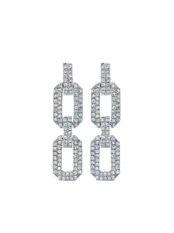Shay 18k White Gold Diamond Geo Link Earrings - Silver