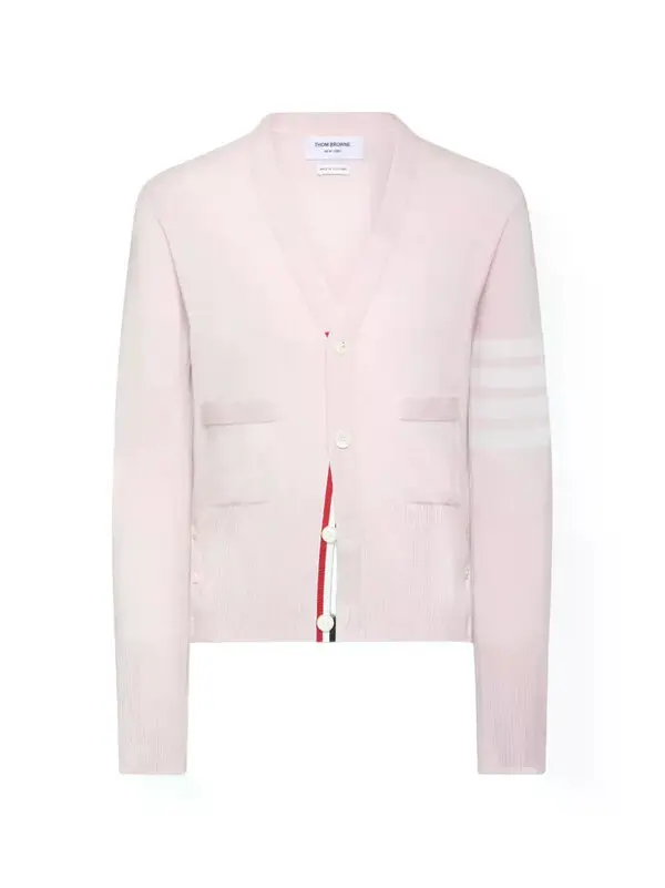 Thom Browne Four-bar V-neck Cardigan - Pink