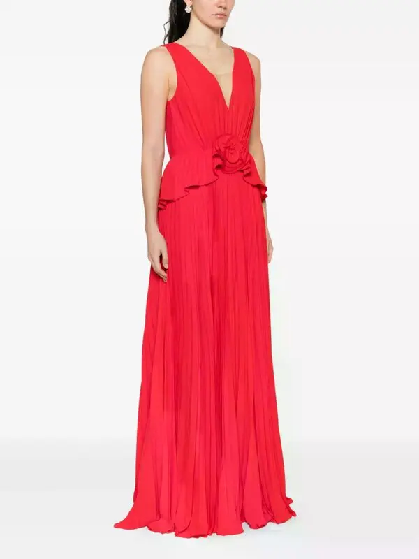 NISSA Pleated Rose-appliqué Maxi Dress