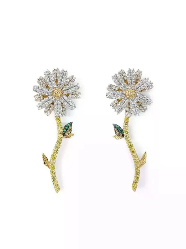 ANABELA CHAN 18k Gold Vermeil Diamond And Emerald Daisy Earrings - Silver