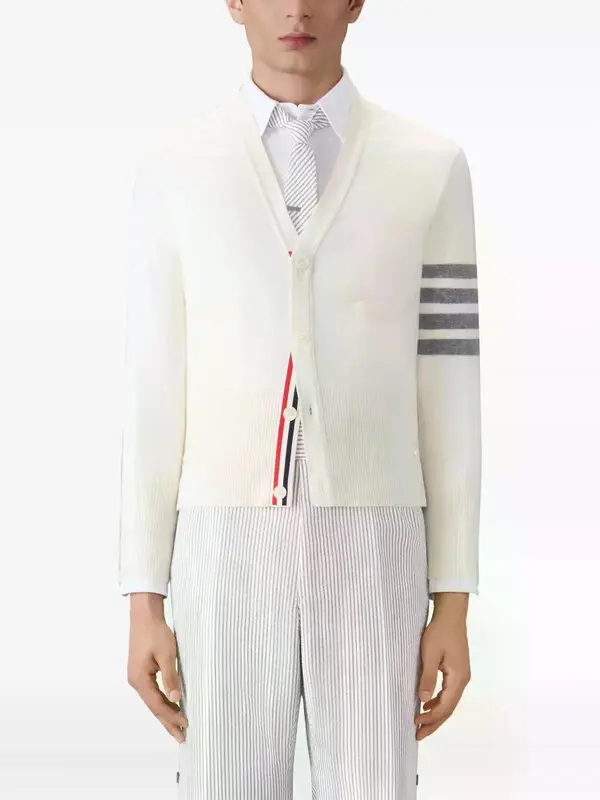 Thom Browne Classic Cashmere V-neck Cardigan With 4-bar Detail - Neutrals