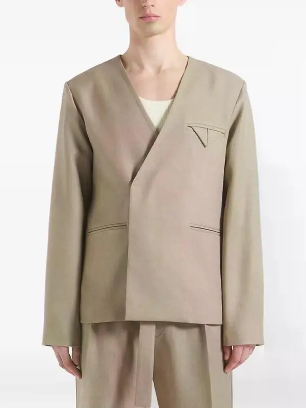 Manière De Voir Colin Collarless Double-breasted Blazer - Neutrals
