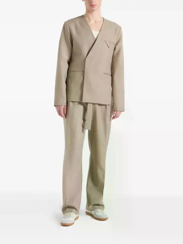 Manière De Voir Collarless Double-breasted Minimal Blazer - Neutrals