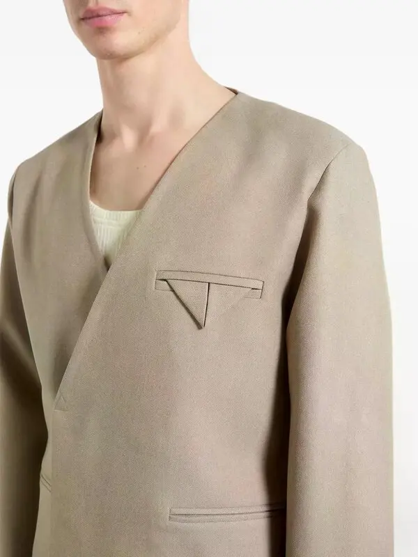 Manière De Voir Collarless Double-breasted Minimal Blazer - Neutrals