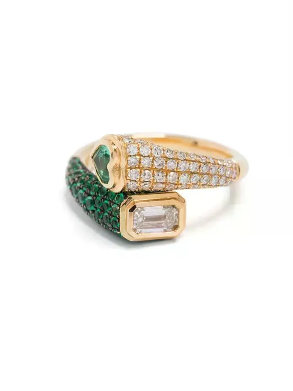 Shay 18kt Yellow Diamond And Emerald Bypass Ring - Gold