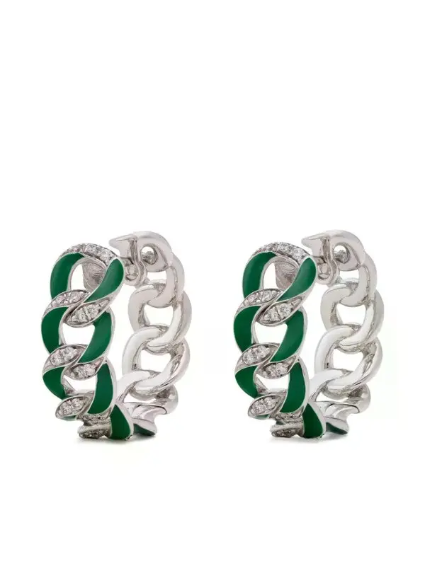 LISA O 18k White Gold Diamond Groumette Earrings - Silver