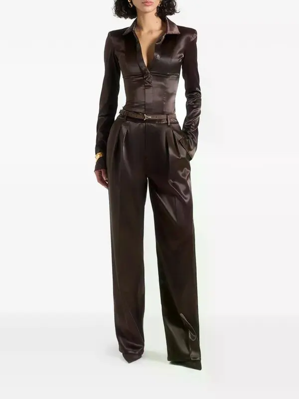 Manière De Voir Maniere De Voir Julie Satin Twin Pleat Wide-leg Trousers - Brown