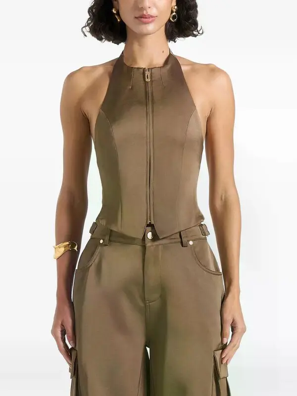 Manière De Voir Satin Halterneck Backless Top - Brown