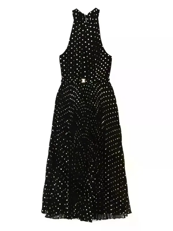 NISSA Halterneck Pleated Midi Dress - Black