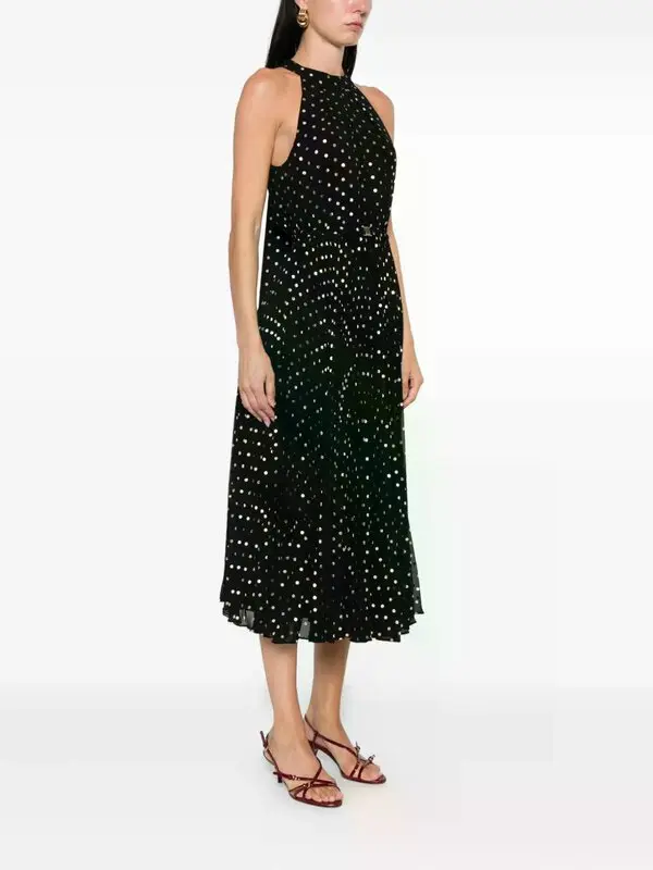 NISSA Halterneck Pleated Midi Dress - Black