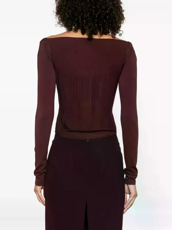 MUGLER Square Neck Ribbed Long Sleeve Top