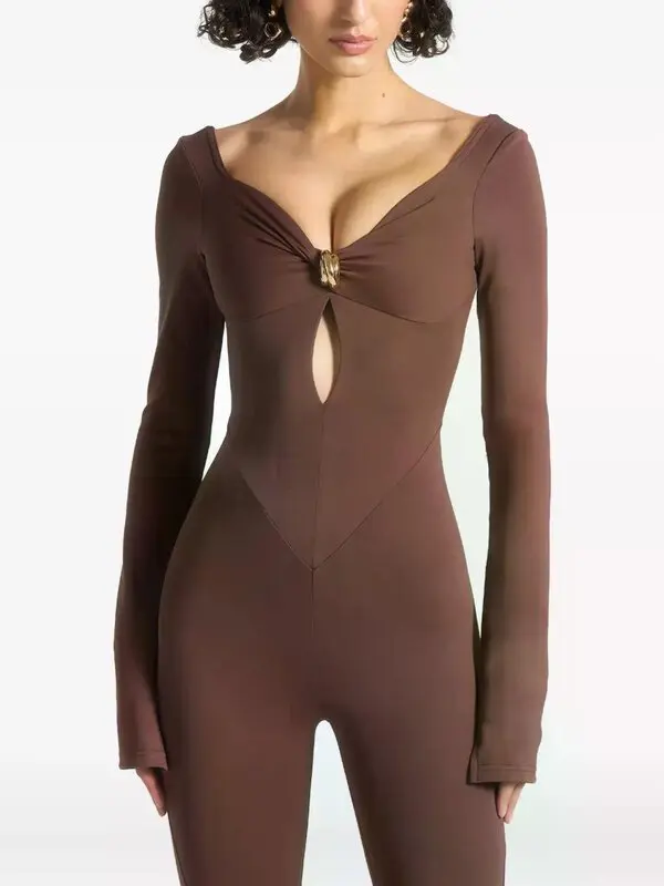 Manière De Voir Twisted Bust Off-shoulder Jumpsuit - Brown