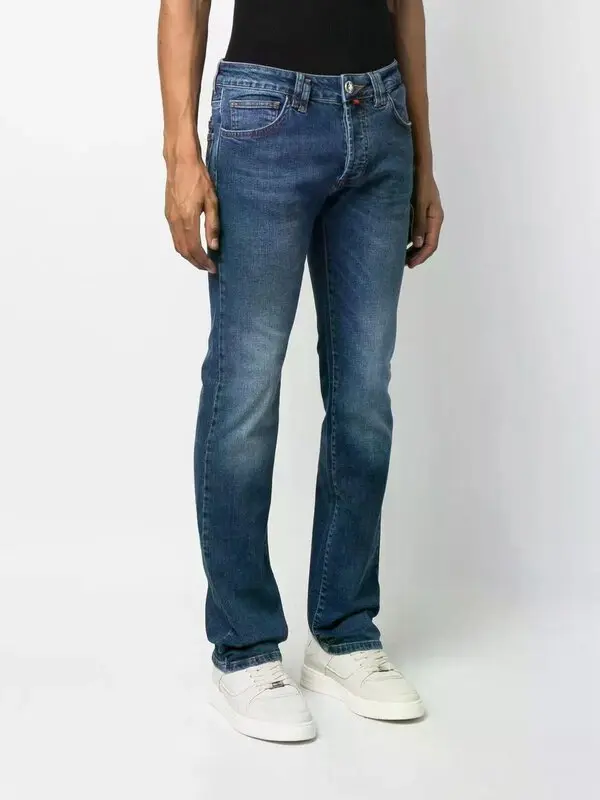 BILLIONAIRE Logo-embroidered Straight-leg Jeans - Blue