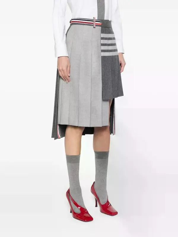 Thom Browne 4-bar Stripes Pleated Midi Skirt