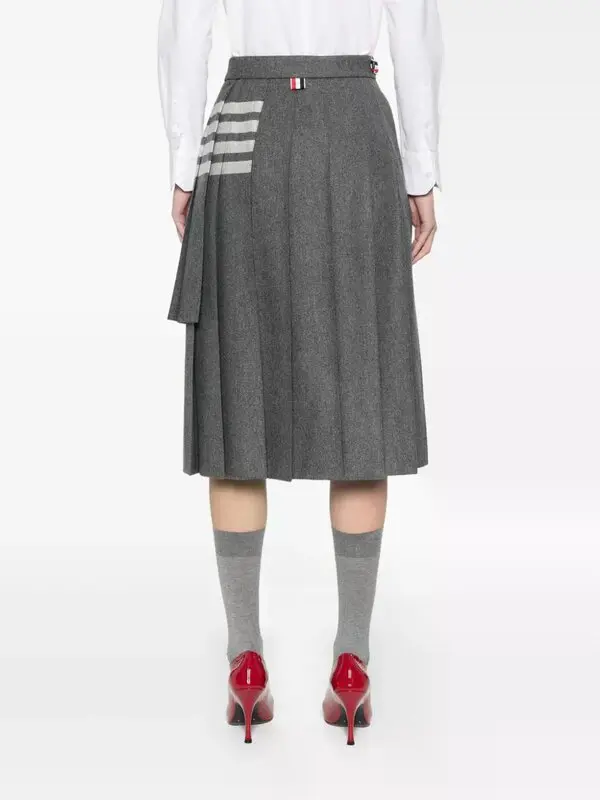 Thom Browne 4-bar Stripes Pleated Midi Skirt