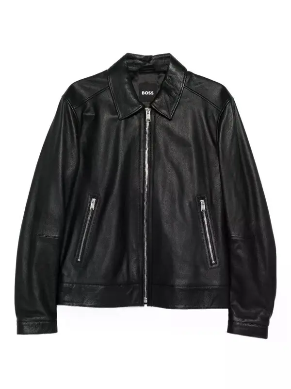 BOSS Regular-fit Leather Jacket With Zip Closure - Black