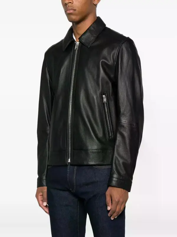 BOSS Regular-fit Leather Jacket With Zip Closure - Black