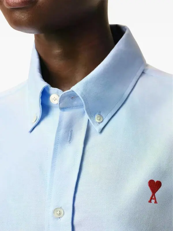 AMI Paris De Coeur" Embroidered Button-down Shirt