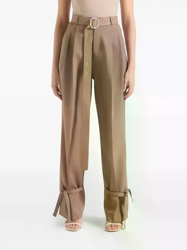Manière De Voir Oversized Belted Ankle-tie Tailored Trousers - Neutrals