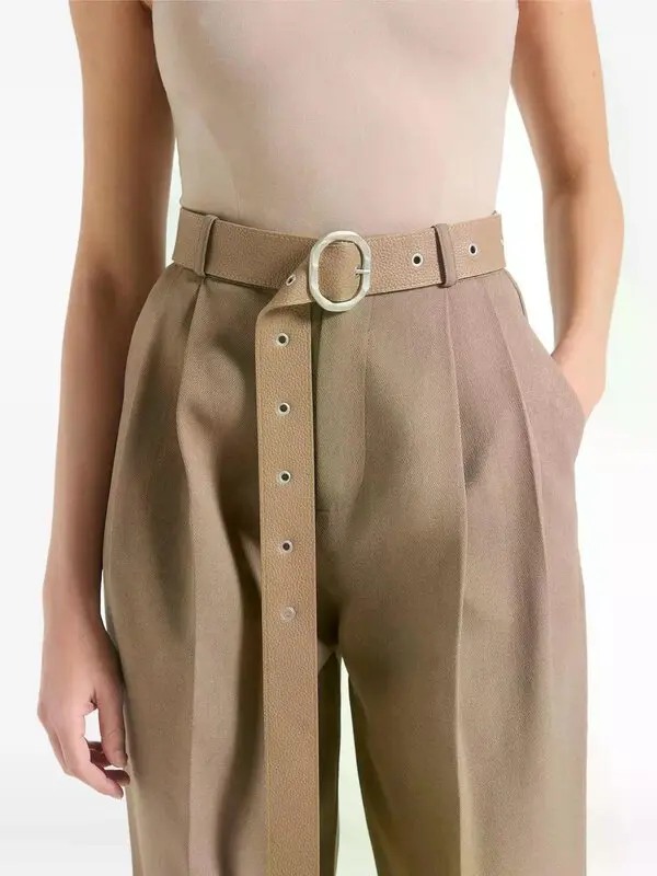 Manière De Voir Oversized Belted Ankle-tie Tailored Trousers - Neutrals