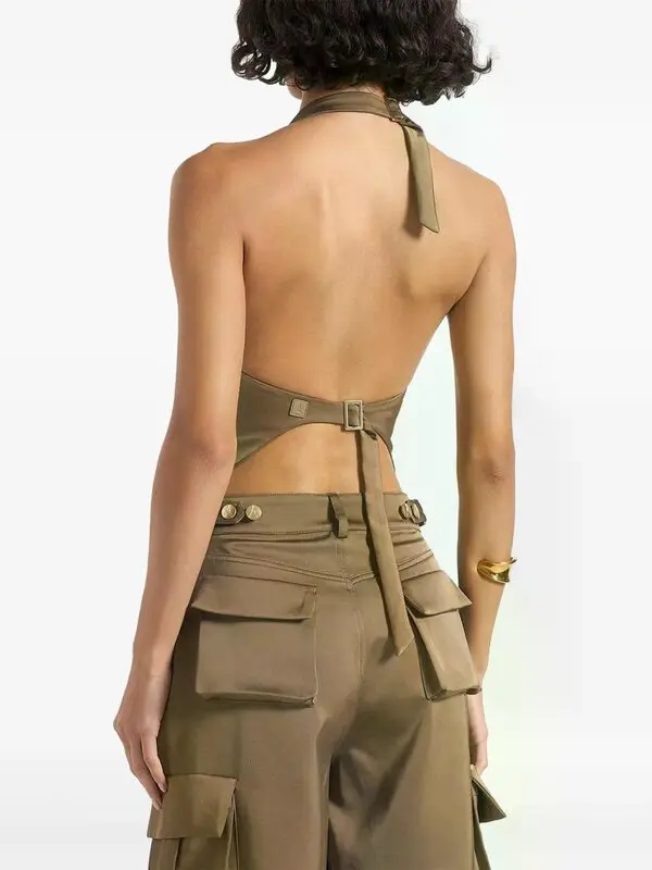 Manière De Voir Maniere De Voir Claudette Satin Halterneck Backless Top - Brown