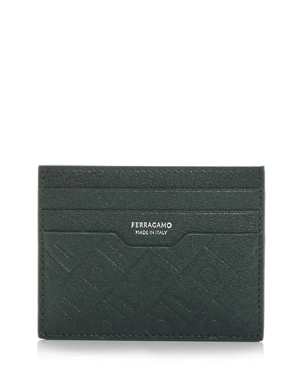 FERRAGAMO Gancini Embossed Leather Card Case - Moss