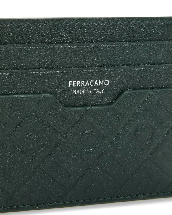 FERRAGAMO Gancini Embossed Leather Card Case - Moss