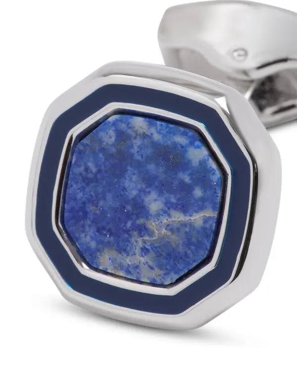 Tateossian Octagon White Bronze Plated & Lapis Cufflinks