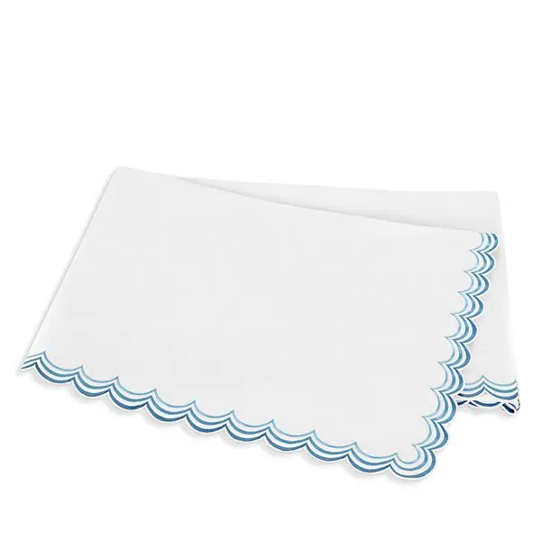MATOUK Stella Scalloped Embroidered Flat Sheet, Full/queen - Hazy Blue