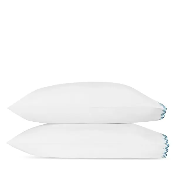 MATOUK Stella Scalloped Embroidered Standard Pillowcase, Pair - Hazy Blue