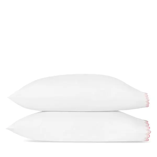 MATOUK Stella Scalloped Embroidered King Pillowcase, Pair - Pink
