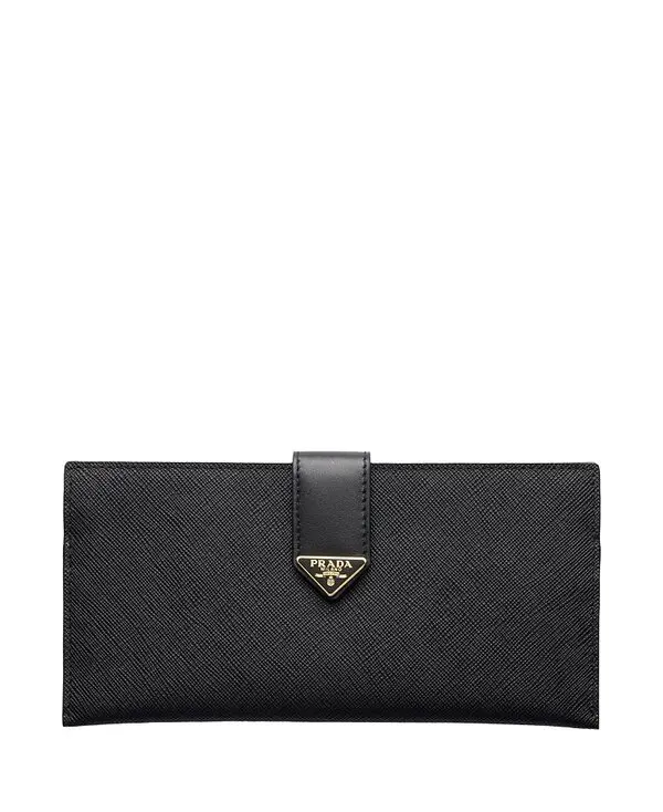 Prada Large Saffiano And Leather Wallet - Black