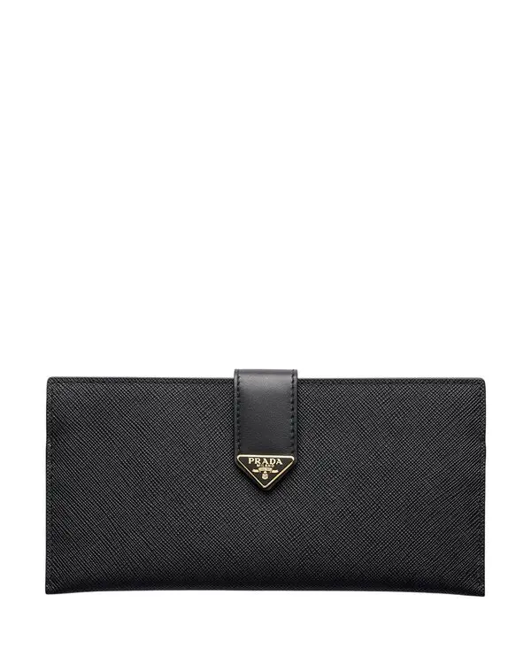 Prada Large Saffiano And Leather Wallet - Black