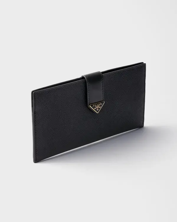 Prada Large Saffiano And Leather Wallet - Black