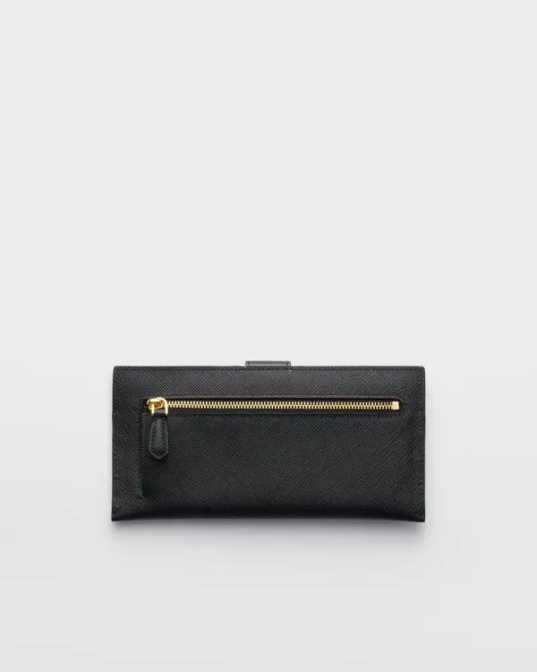 Prada Large Saffiano And Leather Wallet - Black
