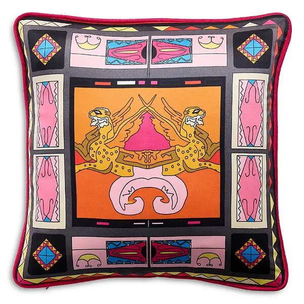 KUTNIA Zeugma Silk Printed Decorative Pillow, 18x 18 - Bright Pink