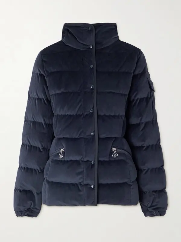 Moncler Barante Quilted Velour Hooded Down Jacket - Blue