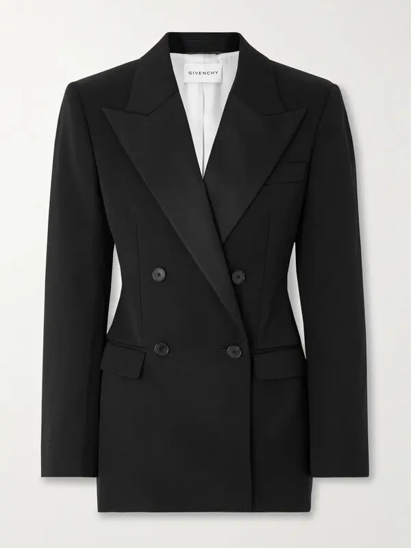 Givenchy Double-breasted Grain De Poudre Wool Blazer With Faille Trim