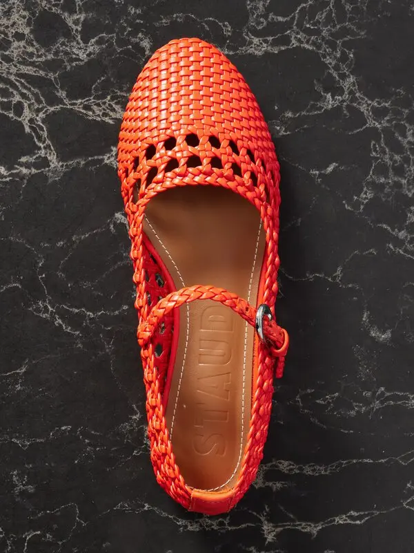 Staud Nell Woven Leather Ballet Flats - Red