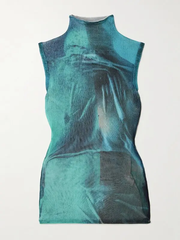 JEAN PAUL GAULTIER Printed Tulle Tank - Blue