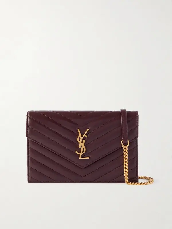 Saint Laurent Cassandre Mini Matelassé Leather Chain Wallet - Burgundy
