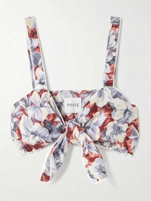 Posse Luna Cropped Floral-print Linen Top - Multi