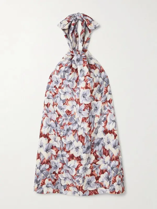 Posse Luna Floral-print Linen Halterneck Mini Dress - Multi