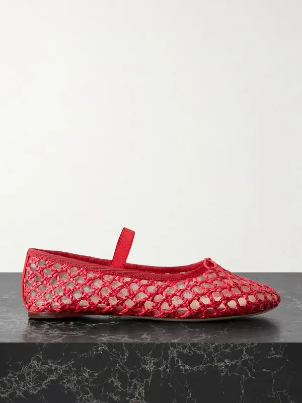 LOEFFLER RANDALL Leonie Raffia Mary Jane Ballet Flats - Red