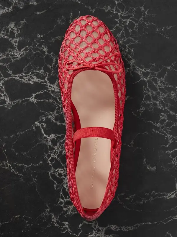 LOEFFLER RANDALL Leonie Raffia Mary Jane Ballet Flats - Red