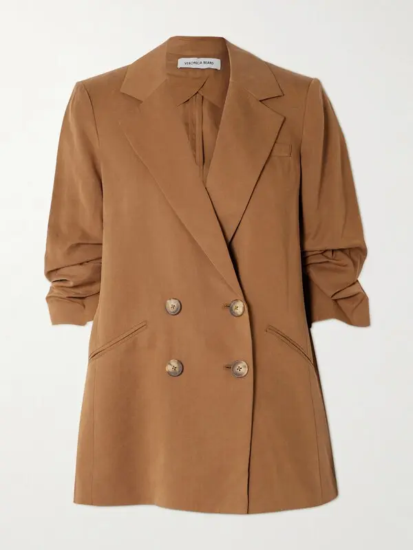 Veronica Beard Rupert Ruched Double-breasted Tencel™ Lyocell Blazer