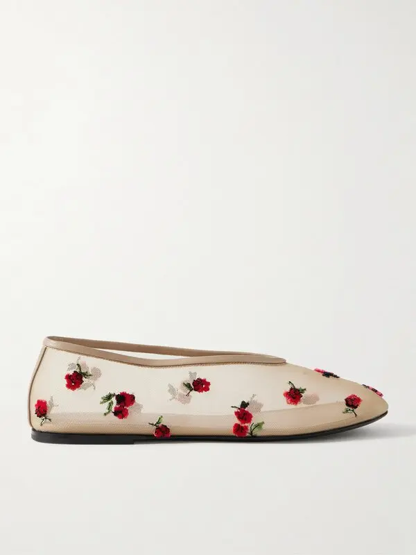 Khaite Marcy Embroidered Mesh Ballet Flats - Neutrals