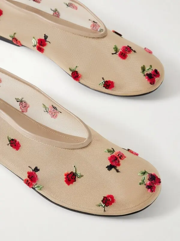 Khaite Marcy Embroidered Mesh Ballet Flats